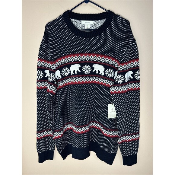 Aspen | Sweaters | Aspen Mens Sweater Polar Bears Snowflakes Navy Blue ...